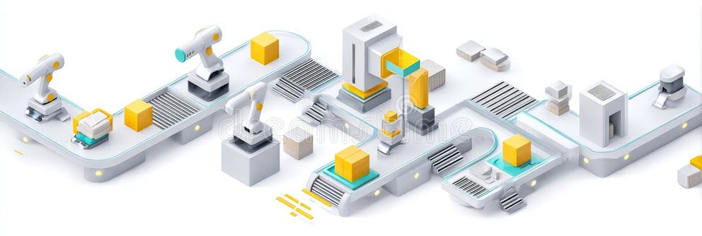 Automated Robotic Assembly Line with Conveyor Belts and Boxes Stock ...