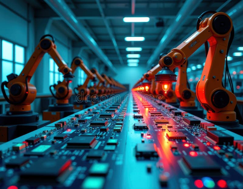 Automated Robotic Assembly Line Manufacturing Circuit Boards Stock ...