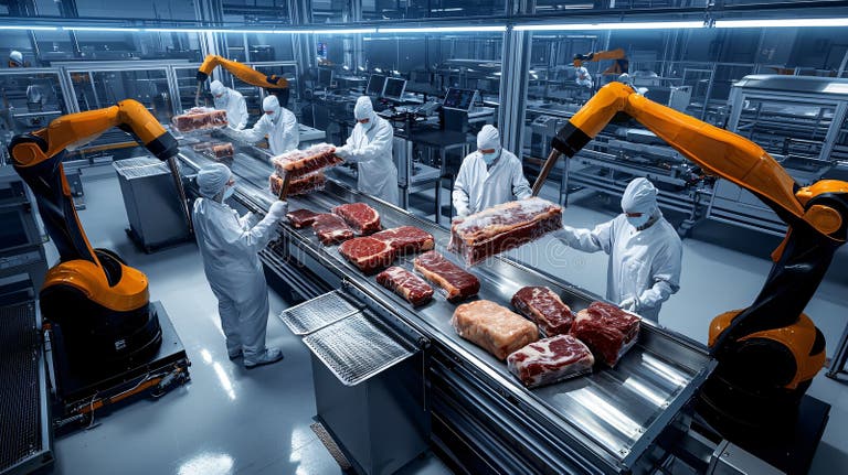 Automated Robotic Beef Processing Plant Workers and Robots Efficiently ...