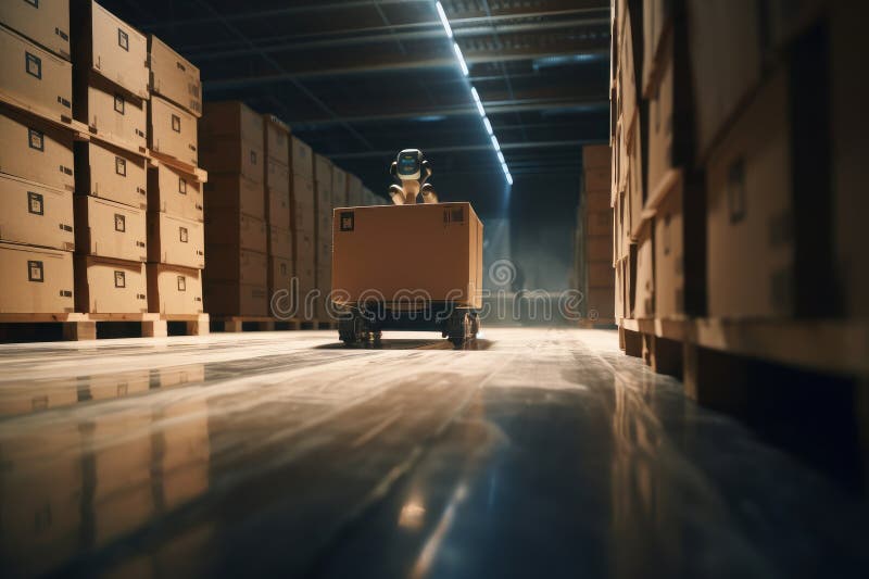 Automated Robotic Carrying Box in Warehouse, Distribution Logistics ...