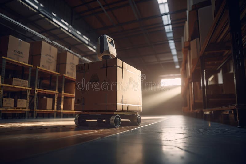 Automated Robotic Carrying Box in Warehouse, Distribution Logistics ...
