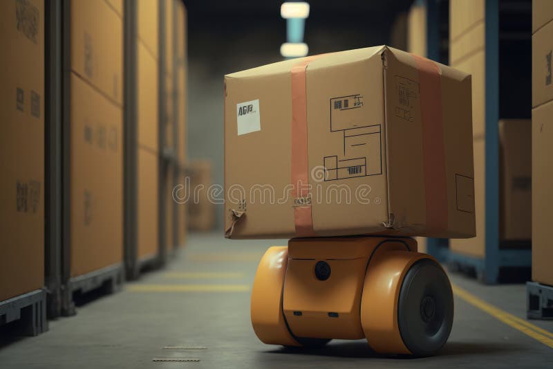 Automated Robotic Carrying Box in Warehouse, Distribution Logistics ...