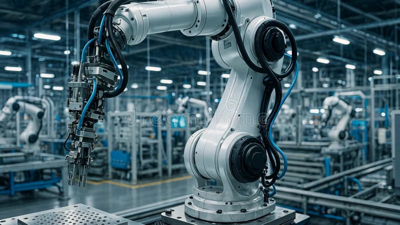 Automated Robotics Arm Operating in Advanced Industrial Manufacturing ...