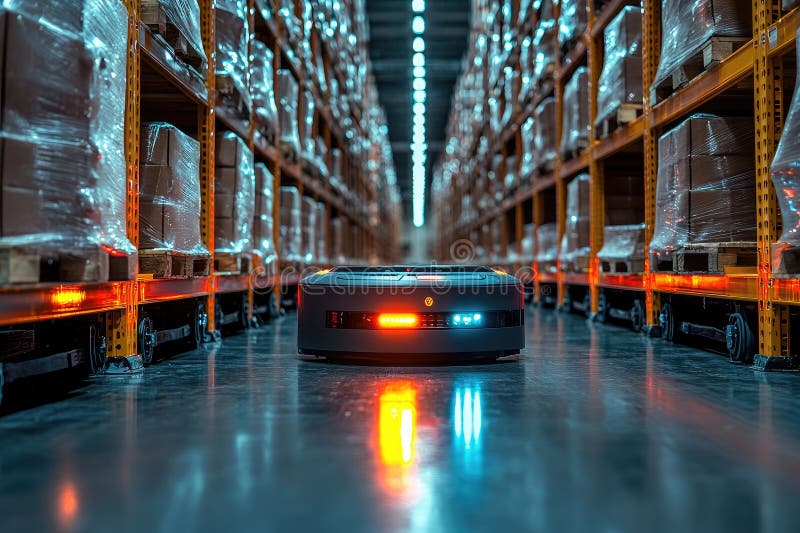 Automated Robotics in Warehouse Management System Stock Photo - Image ...