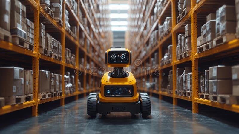 RPA Bots Collaborate with AGVs and Robotic Arms in a Busy Warehouse Environment Stock Image ...
