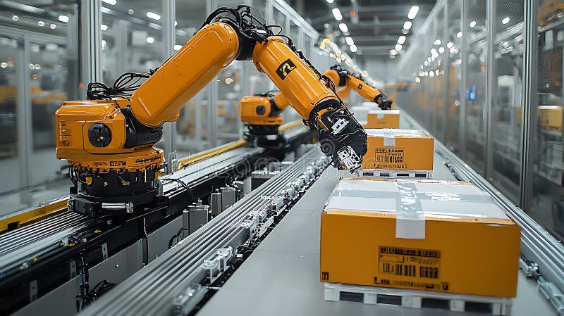 Automated Robots Working Efficiently in Warehouse Handling Packages and ...