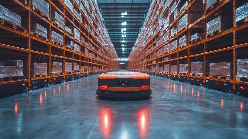 Automated RPA Bots Working Efficiently in a Spacious Warehouse during ...