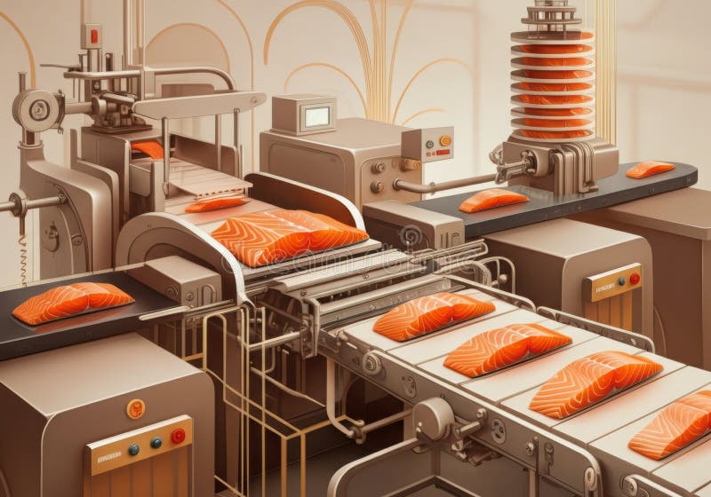 Automated Salmon Processing Machine Efficiently Packaging Fresh Fish ...