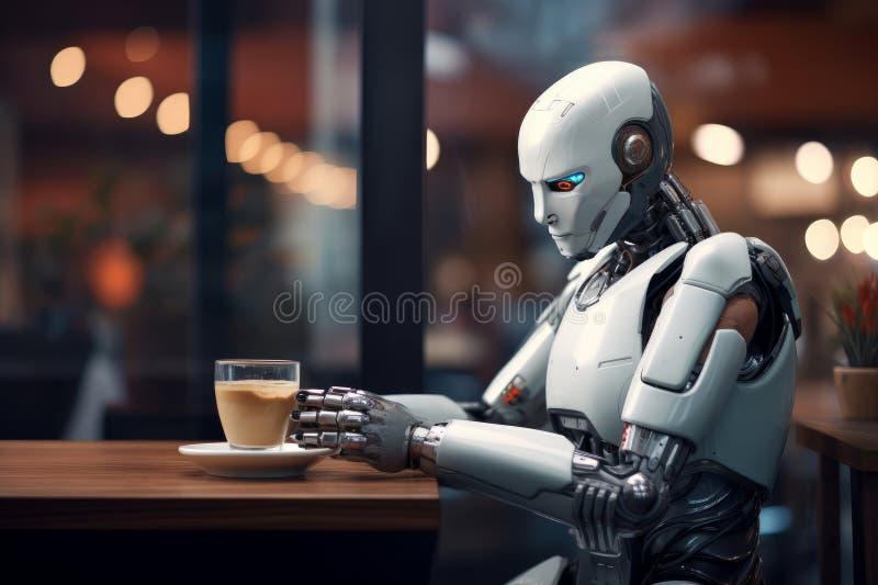 An Automated Smart Robot Drinks Coffee in a Cafe Stock Illustration ...