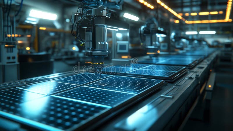 Automated Solar Panel Assembly Line in Modern Factory Stock ...