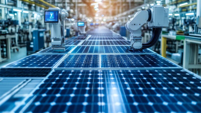 Automated Solar Panel Assembly Line in a Modern Factory Stock ...