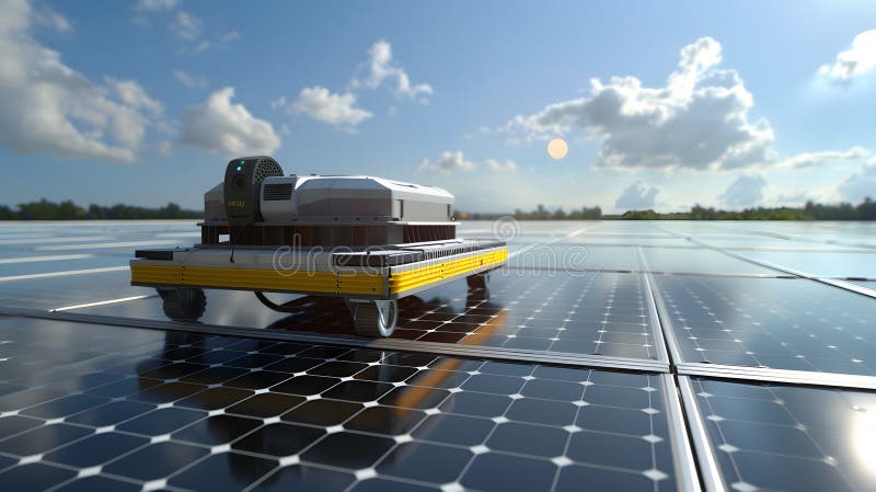 Automated Solar Panel Cleaning Robots Stock Illustration - Illustration ...
