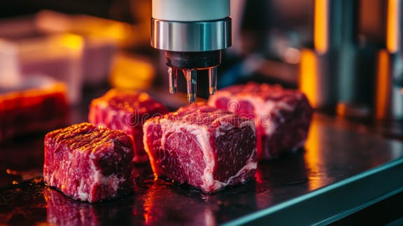 Automated System Analyzing Raw Beef Cubes Stock Image - Image of ...