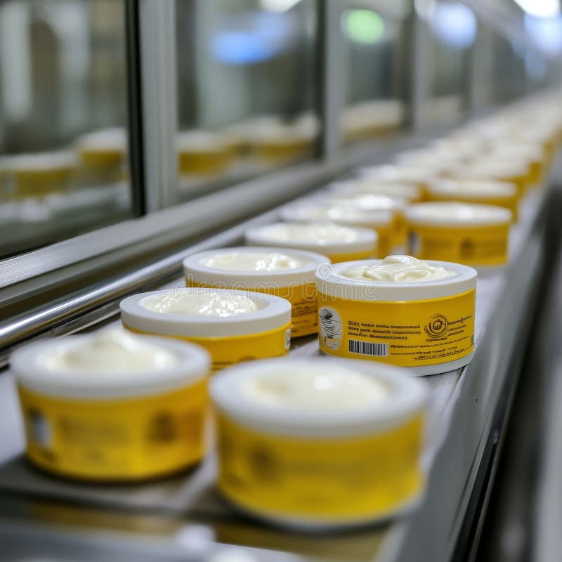 Automated System Designed To Fill Cups with Creamy Items Stock Photo ...