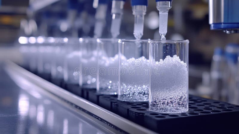 Automated System Dispensing Liquid into Glass Cylinders Stock ...