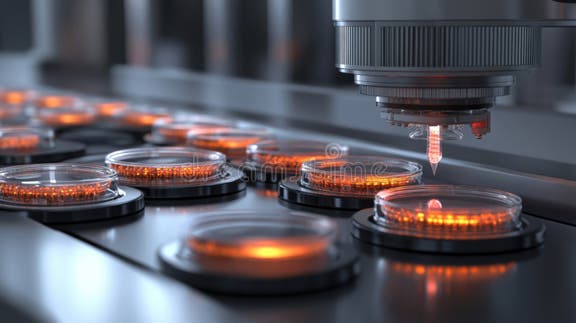 Automated System Dispensing Samples into Petri Dishes Stock ...