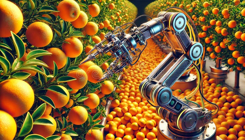 Automated System with Precision Tools Picking Vibrant Oranges from ...