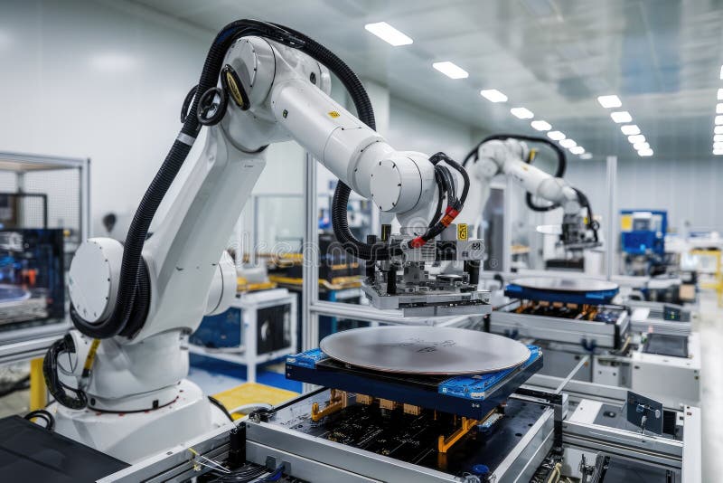 Robotic Arms Handling Silicon Wafers in Semiconductor Manufacturing ...