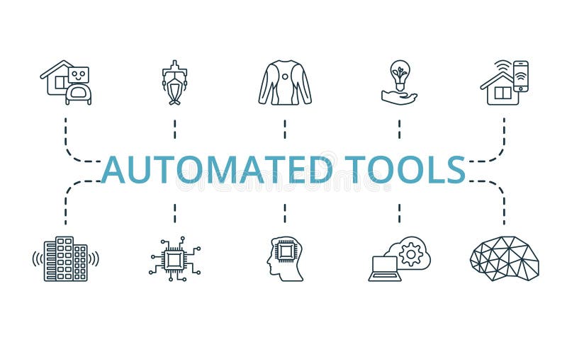 Automated Tools Thin Line Icon Set. Monochrome Simple Automated Tools ...