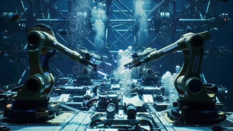Automated Underwater Manufacturing Plant Featuring Robots Constructing ...