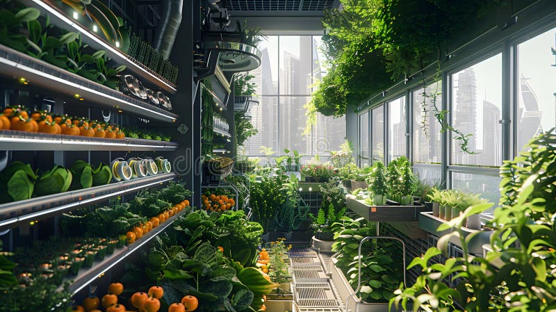 Automated Urban Farming a High-tech Urban Farm. Stock Illustration ...