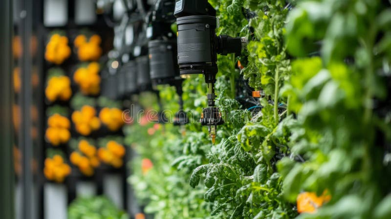 Automated Vertical Farm Growing System with Green Leafy Plants Stock ...