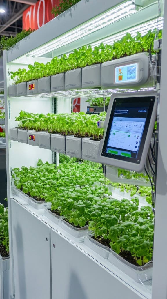 Vertical Farming System Growing Green Plants with Led Lighting and ...