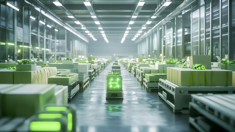 Automated Warehouse with Autonomous Robot and Green Lighting Stock ...