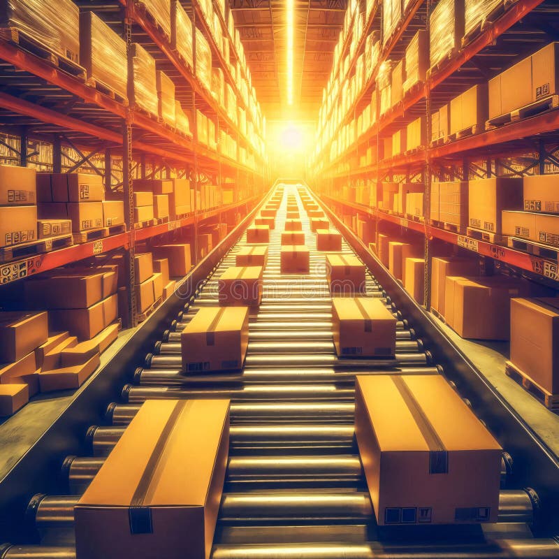 An Automated Warehouse Bathed in Sunset Hues Showcases the Efficiency ...