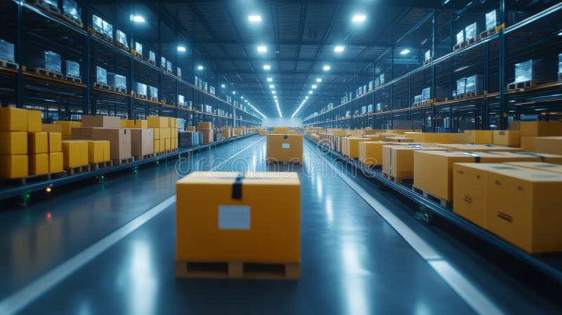 Automated Warehouse with Conveyor Belt and Boxes Stock Illustration ...