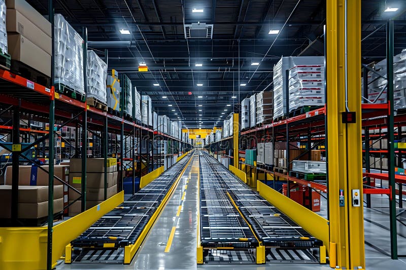 Automated Warehouse Conveyor System, Efficiently Transports Goods Along ...
