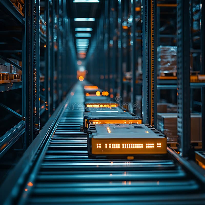 Automated Warehouse Conveyor System in Industrial Setting Stock ...