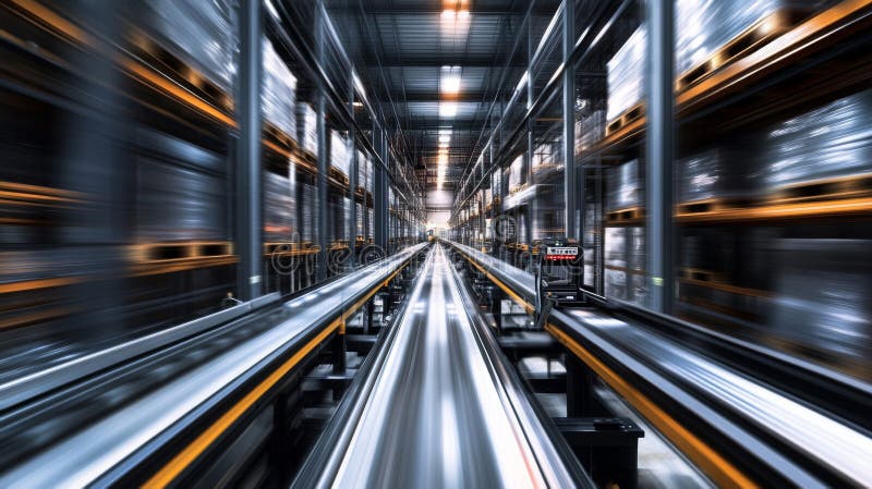 Automated Warehouse Conveyor System with Motion Blur Stock Illustration ...