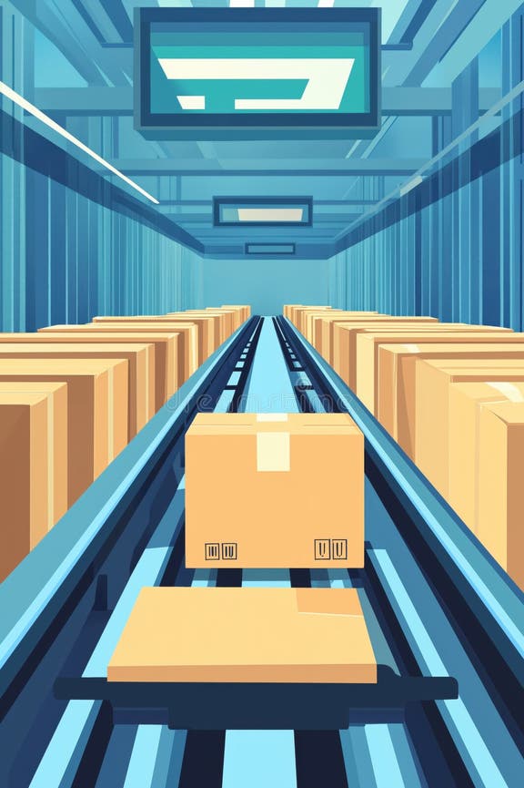 Automated Warehouse Conveyor System Transporting Packages in a Modern ...