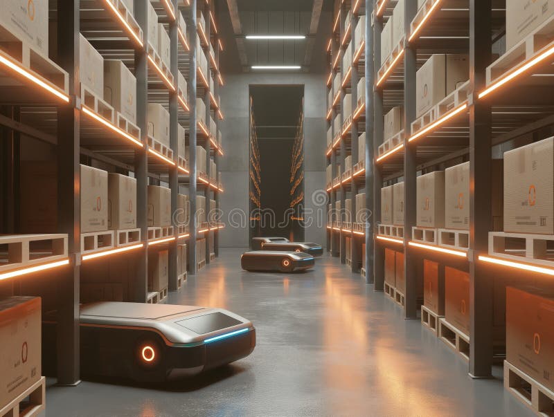 Automated Warehouse Interior with Robotic Logistics Stock Image - Image ...