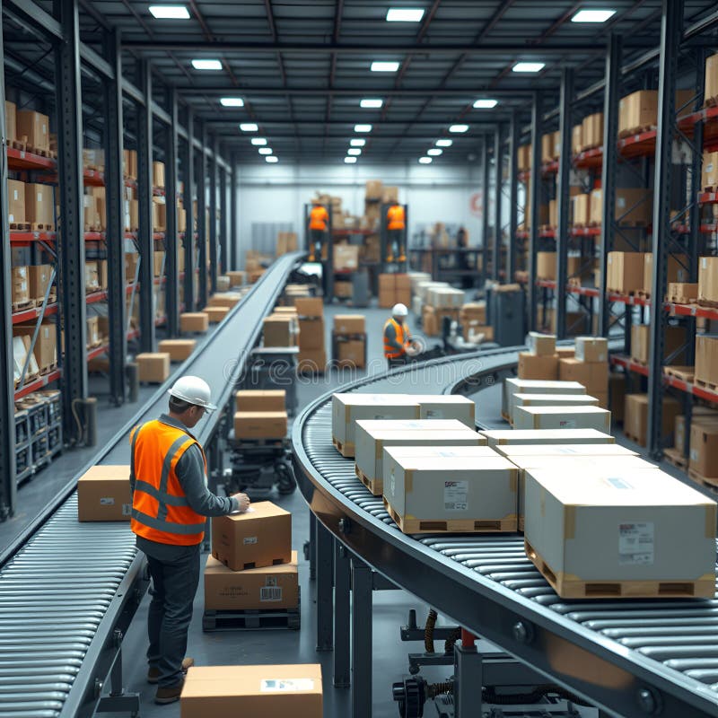 Automated Warehouse Logistics and Parcel Distribution Center Stock ...