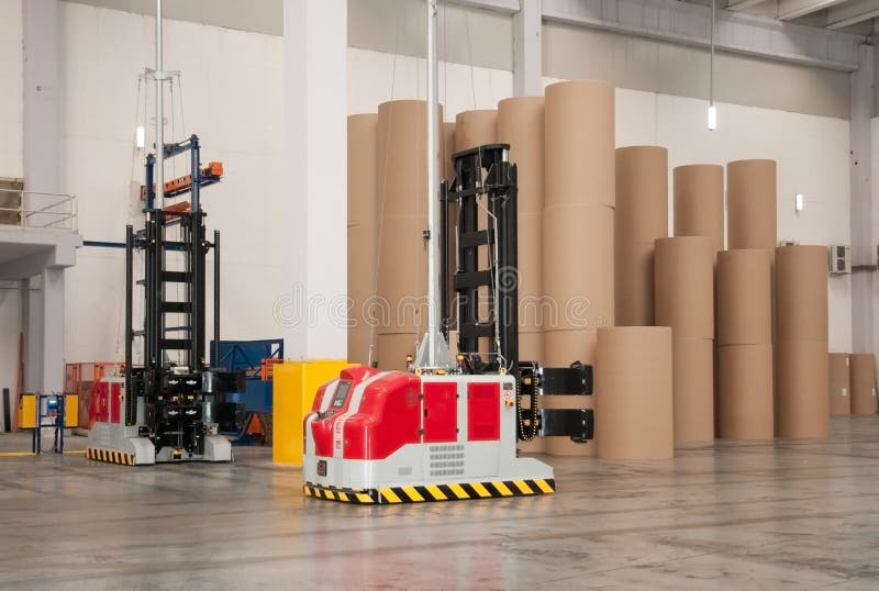 Automated Warehouse (paper) with Robotic Forklift Stock Photo - Image ...