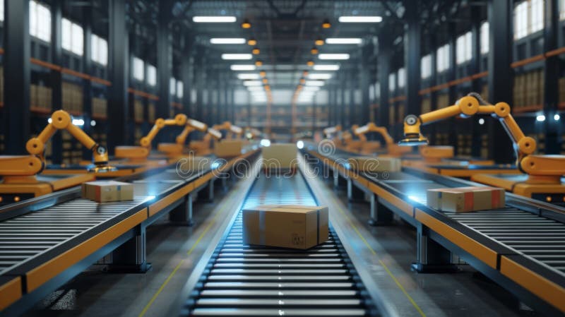 Automated Package Sorting in Warehouse Stock Image - Image of shipping ...