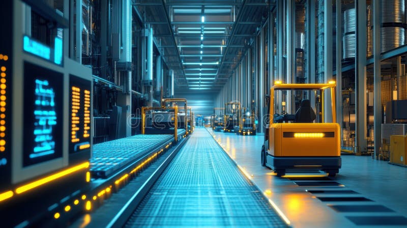 Automated Warehouse with Robotic Forklifts and Conveyor Systems in High ...