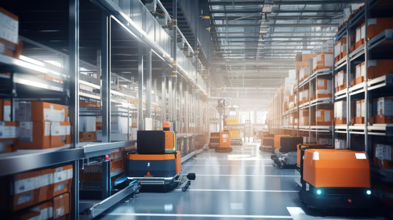 Automated Warehouse with Robotic Vehicle Stock Illustration ...