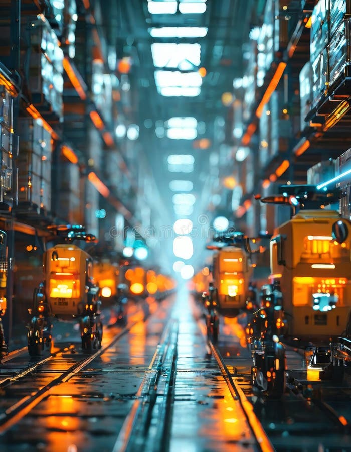 Automated Warehouse Robots in a Futuristic Storage Facility Stock Image ... Automated Warehouse Robots in a Futuristic Storage Facility Stock Image ...