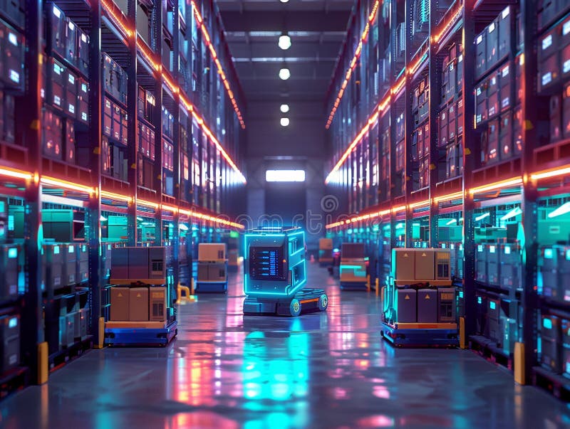 Automated Warehouse with Robots and Pallets Stock Illustration ... Automated Warehouse with Robots and Pallets Stock Illustration ...