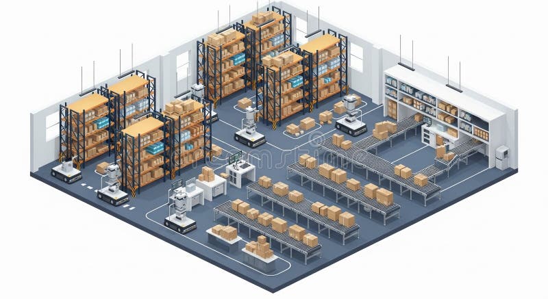 Automated Warehouse: Robots Sorting and Delivering Packages, Modern ...