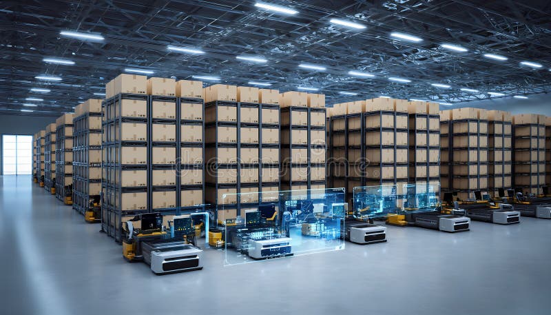 Automated Warehouse with Robotic Forklifts Stock Illustration ...