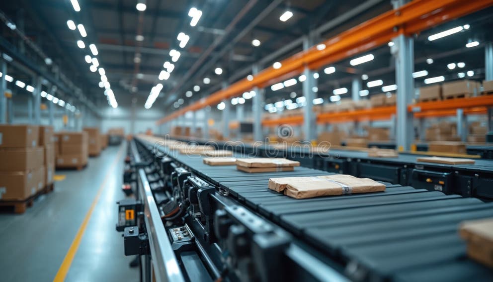 Automated Warehouse Sorting Facility with Conveyor Belts, Packages ...
