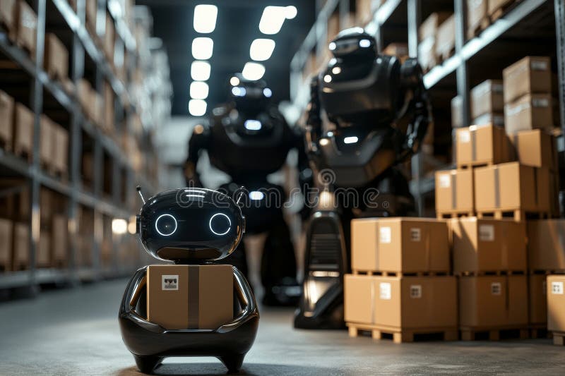 Automated Warehouse Transportation Using Autonomous Robots. Stock Photo ...