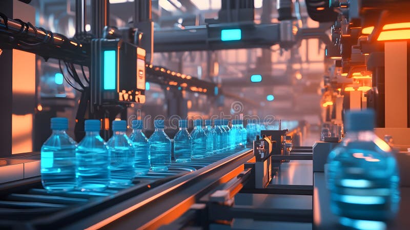 Automated Water Bottle Production Line in Modern Factory Setting Stock ...