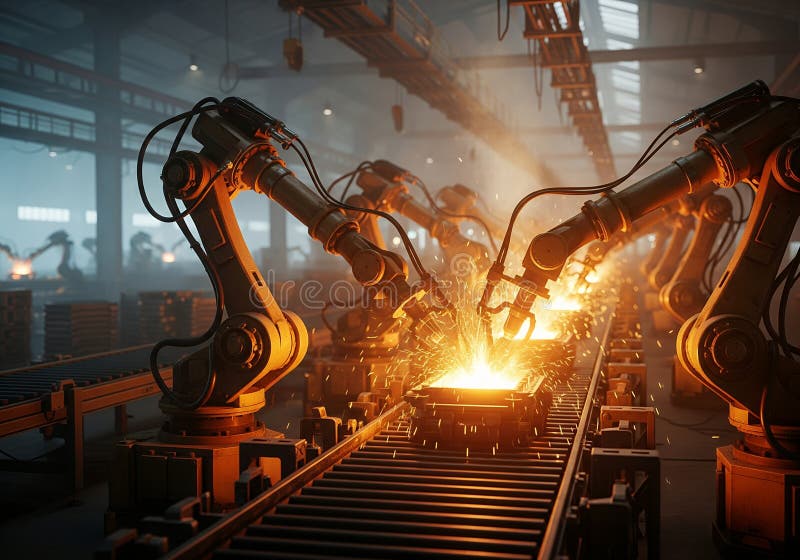 Automated Welding Process in Modern Factory Stock Illustration ...
