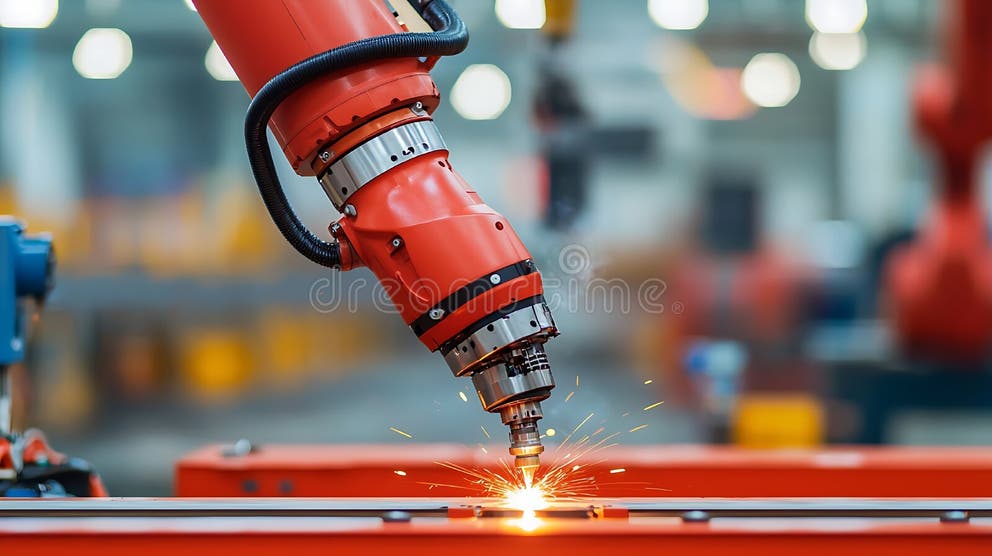 Automated Welding Process Performed by a Robotic Arm within a Factory ...