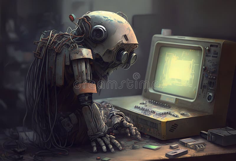Automated Work Ai Robot Expansion Cyborg Typing Computer Code Stock Image Image Of Coding